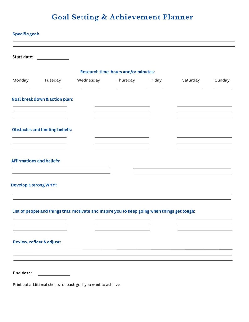 Goal Setting and Achievement Planner, Instructions, Examples, Best ...