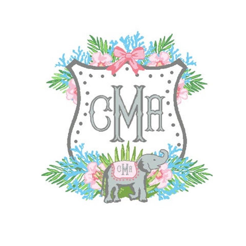 Tropical Elephant Crest Embroidery File for Monogramming - Etsy