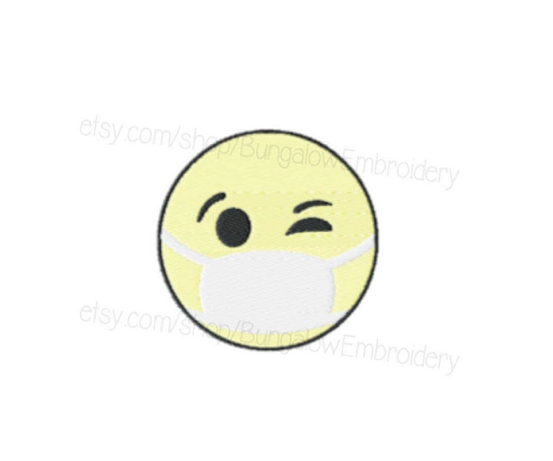 Winking Emoji Wearing Mask (embroidery Design File) - Etsy