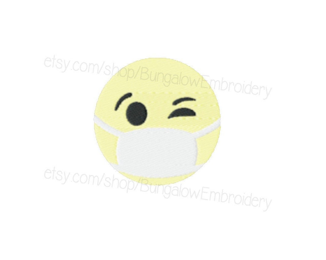 Winking Emoji Wearing Mask (embroidery Design File) - Etsy