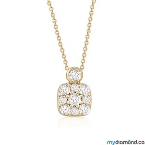Square Diamond Pendant Necklace 14K Gold Charm 0.50ct Diamonds Wedding ...