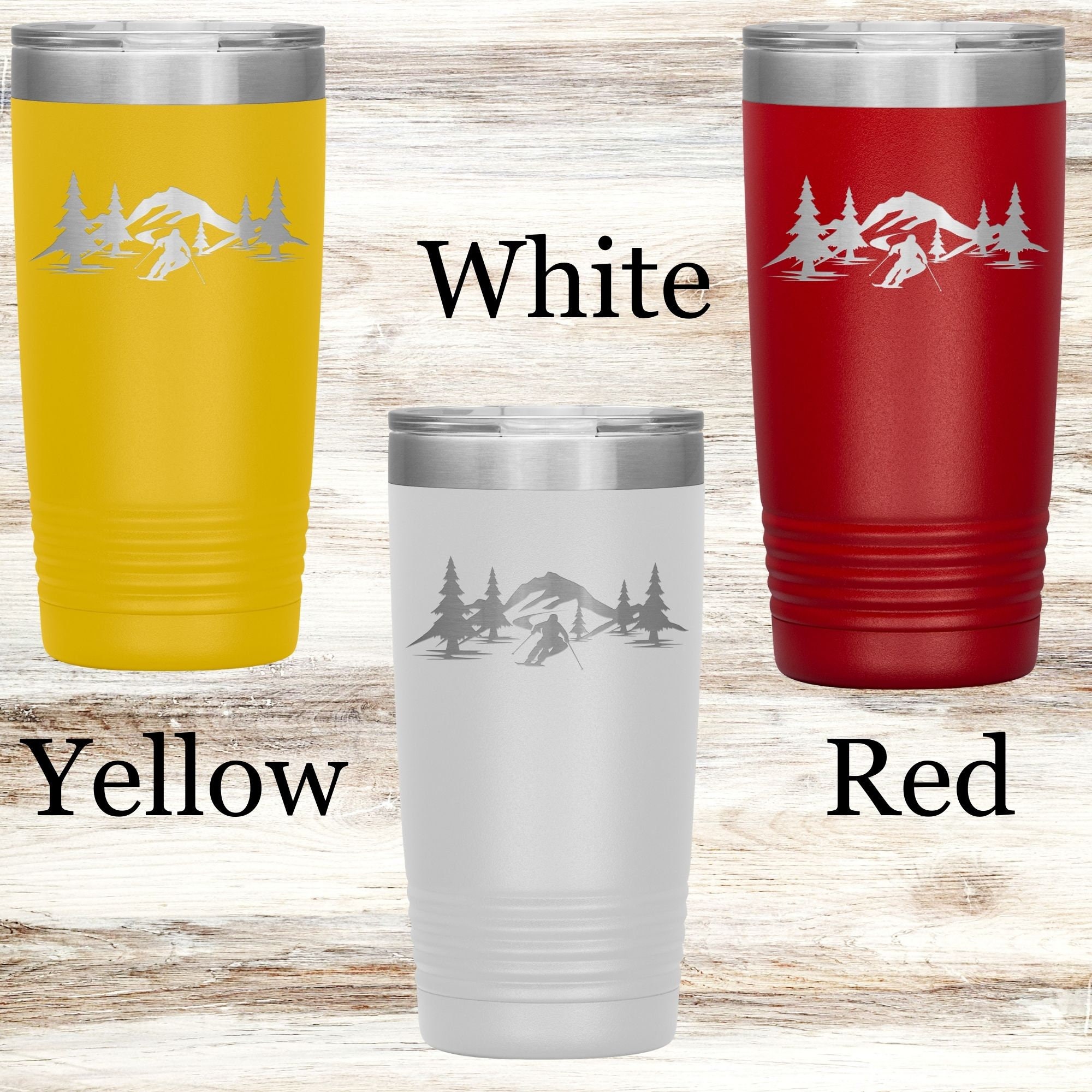 Skiing Tumbler 20oz and 30oz, Insulated Stainless Steel, Mountain ...