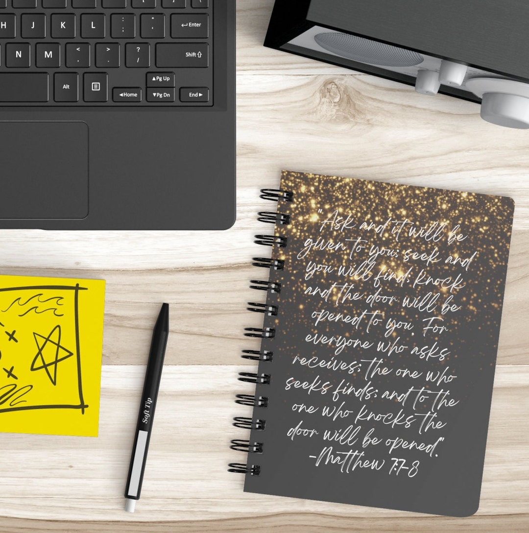 Gift for Christians Spiral Notebook Matthew 7 7 and Jeremiah 29 11 ...