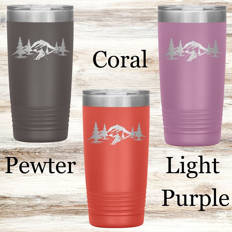 Skiing Tumbler 20oz and 30oz, Insulated Stainless Steel, Mountain ...