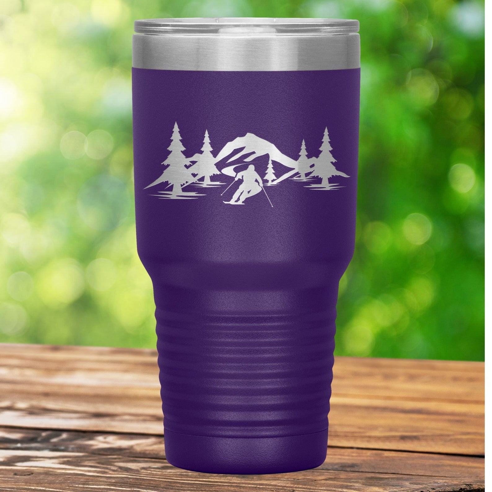 Skiing Tumbler 20oz and 30oz, Insulated Stainless Steel, Mountain ...
