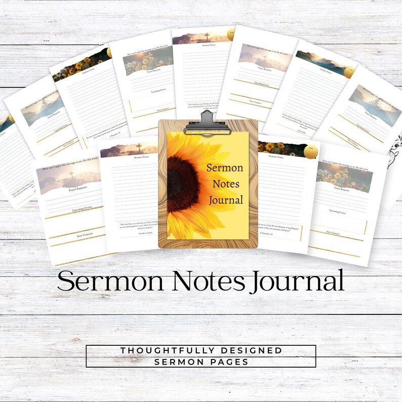 Sermon Notes Journal Bible Study Planner Printable Christian Gift ...