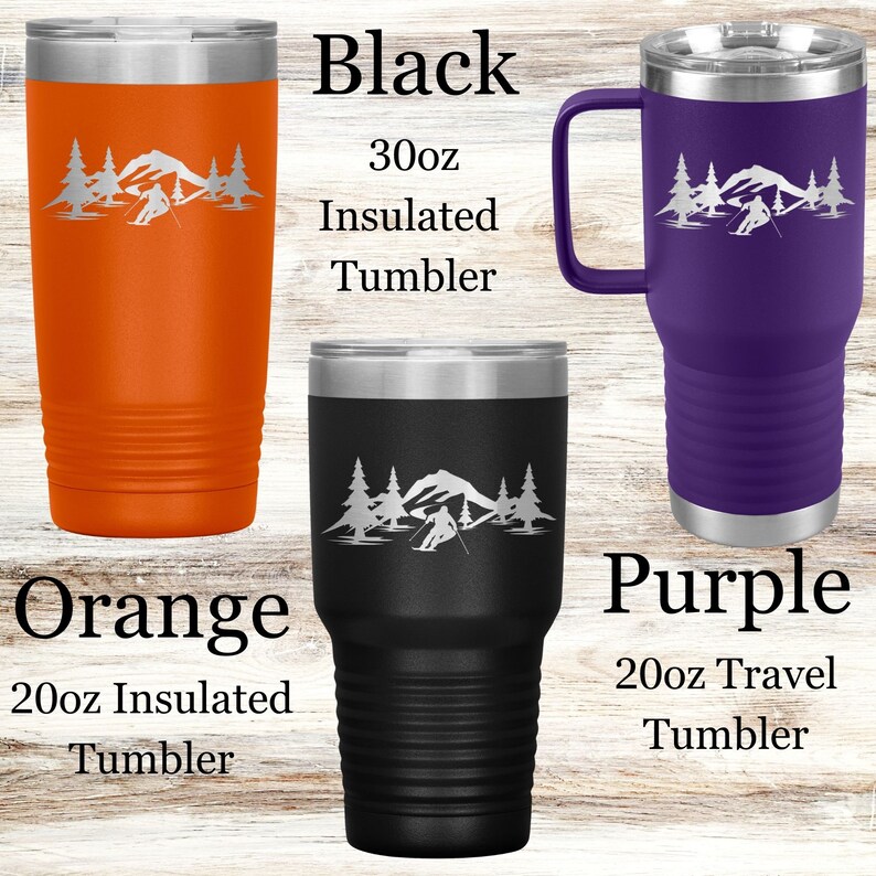 Skiing Tumbler 20oz and 30oz, Insulated Stainless Steel, Mountain ...