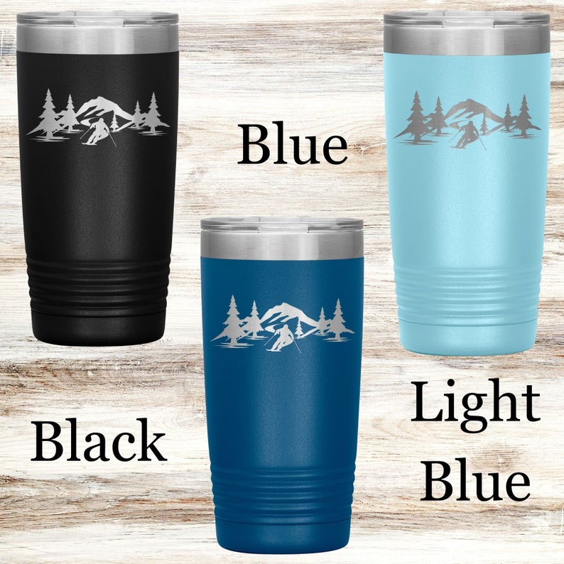 Skiing Tumbler 20oz and 30oz, Insulated Stainless Steel, Mountain ...