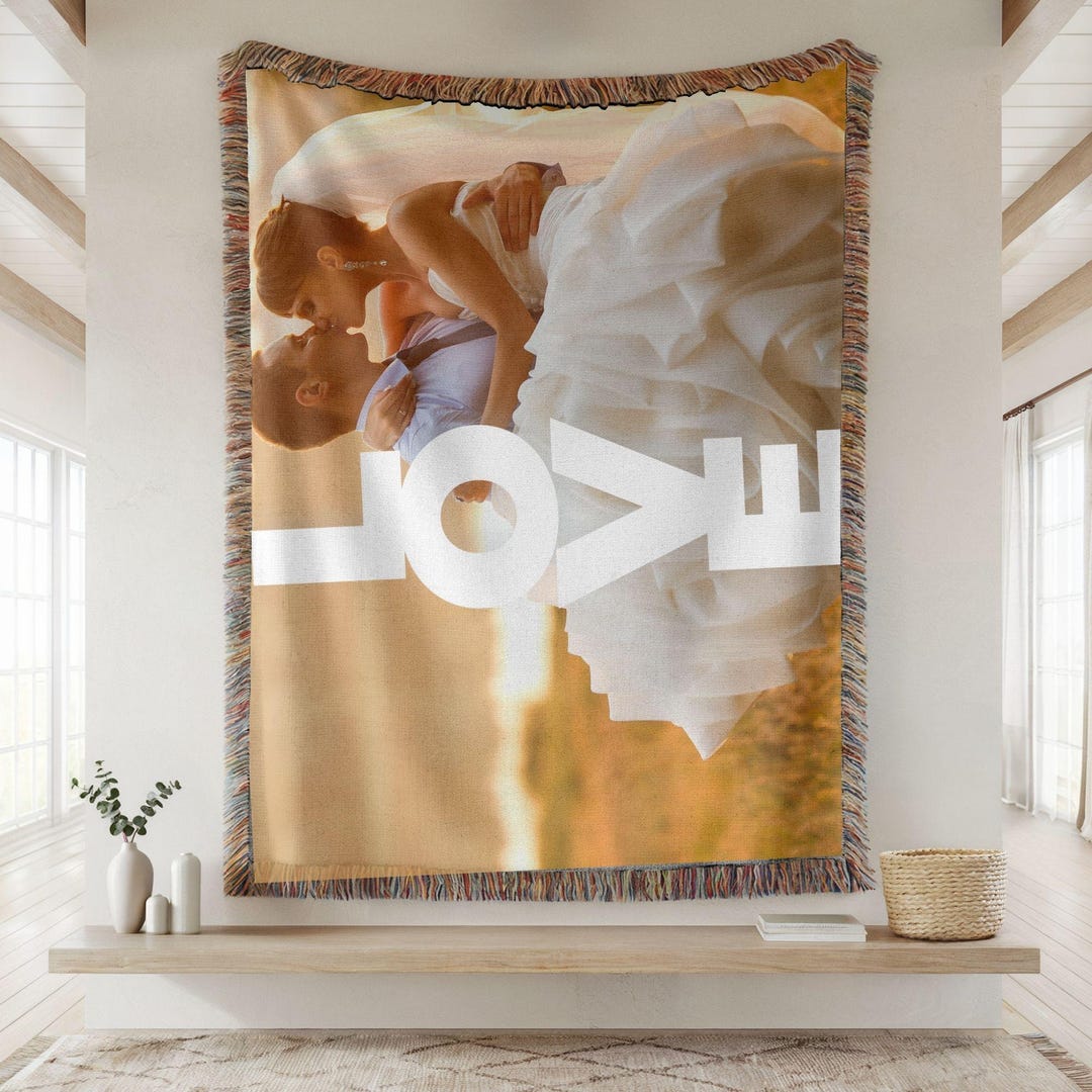 Romantic Woven Blanket Wedding Gift Couple Throw Textile Art Love ...