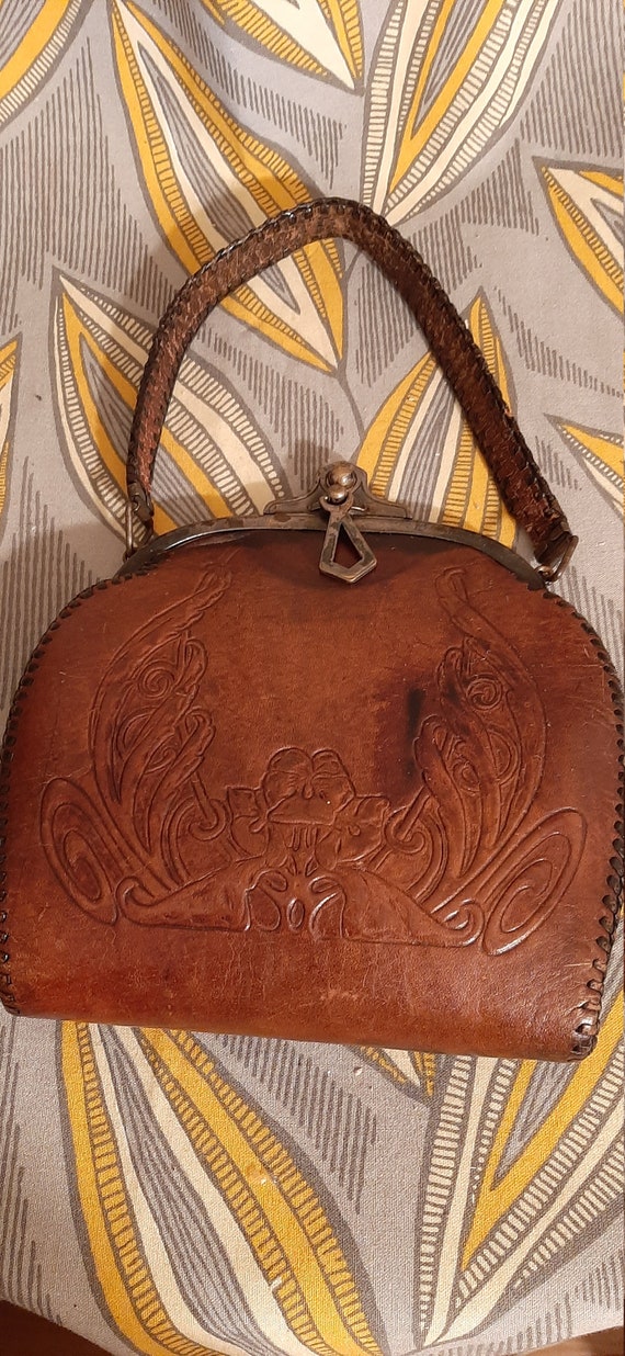 Hand Tooled Leather Small Handbag 1920, - Gem