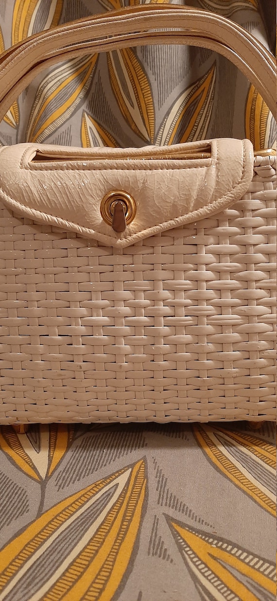 White Straw Rattan Handbag, 1960s Rattan Handbag - Gem