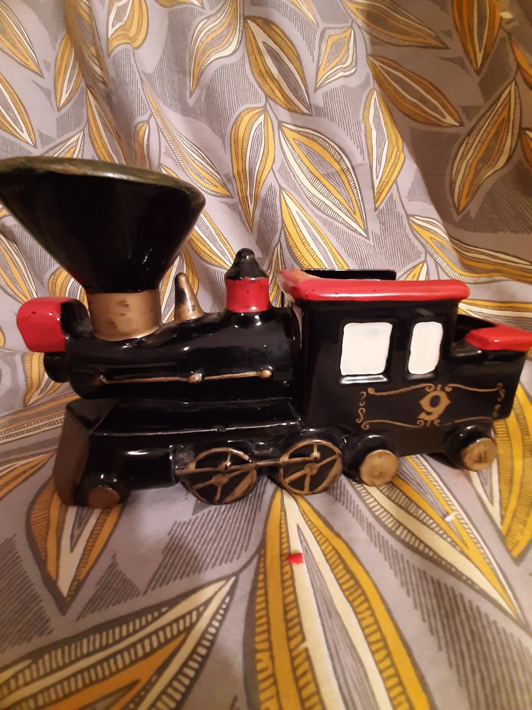 Vintage, 1950’s Ceramic Train, Black and Red Locomotive Indoor Planter ...
