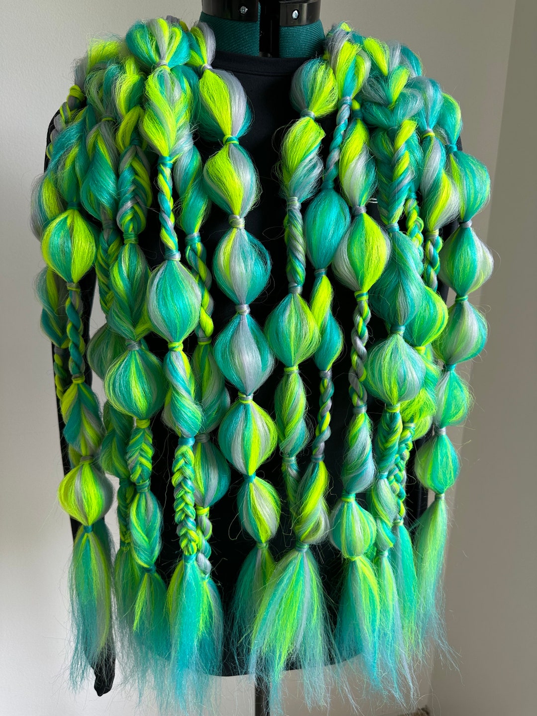 Neon Yellow Teal and Grey Rave Festival Bohemian Bubble Braids Hair ...