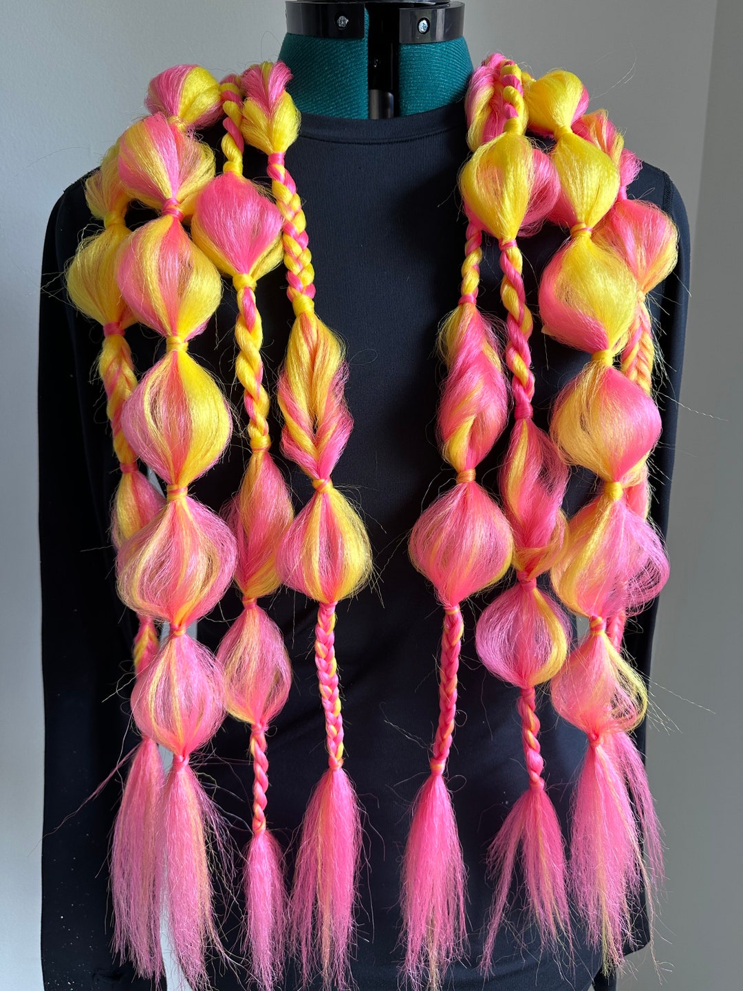 Pink and Yellow Kids Bubble Braids Hair Extension Pigtails - Etsy