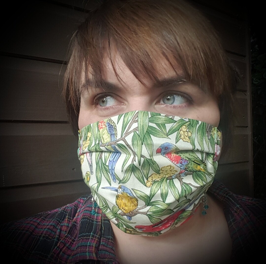 BOTANICAL Birds Cotton Fabric ADULT Face Mask With Filter Pocket ...