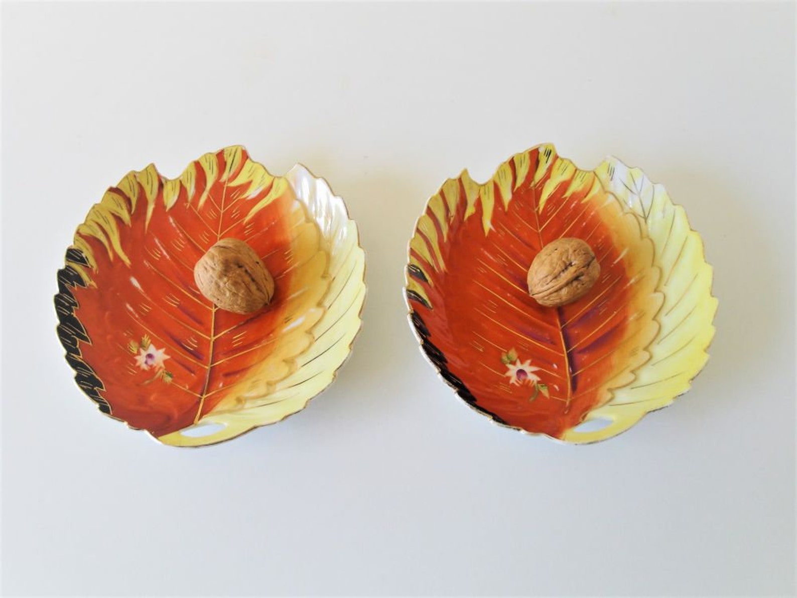 Vintage Ceramic Snack Plates Set of 2 Leaf Shape Plates Hand - Etsy