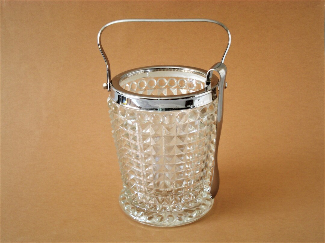 Vintage Diamond Cut Clear Glass Ice Bucket-heavy Glass- Embossed Glass ...