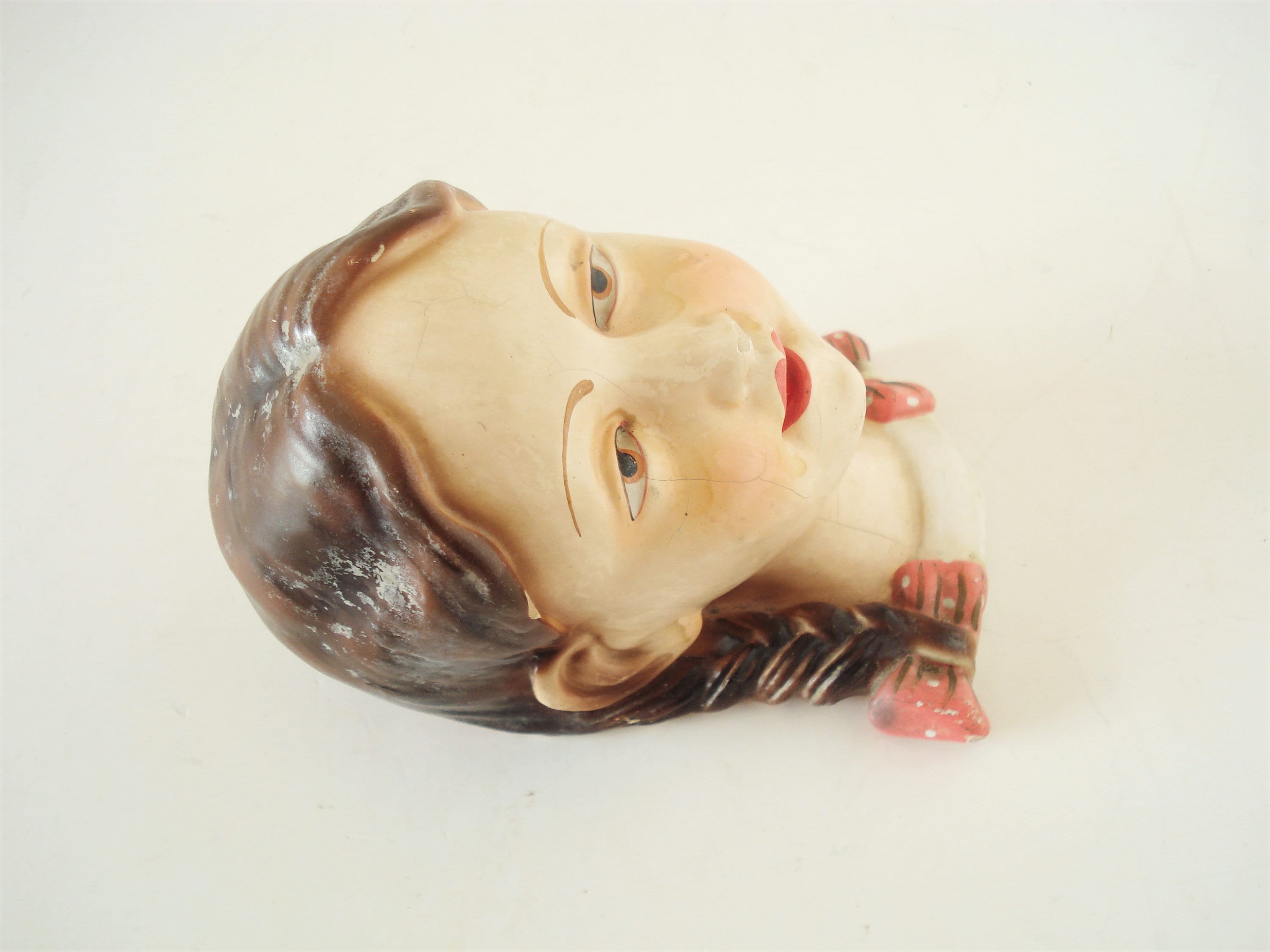 Rare Vintage Ceramic Girl Face With Braids and Bows for - Etsy