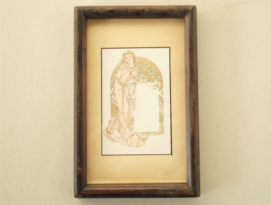 Vintage Small Wooden Frame With Print Mucha- Alphonse Mucha (1860-1939 ...