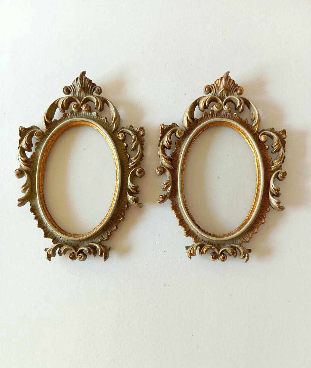 Pair of Retro Baroque Metal Photo Frames-22x15cm/8.7x5.9in-vintage Oval ...