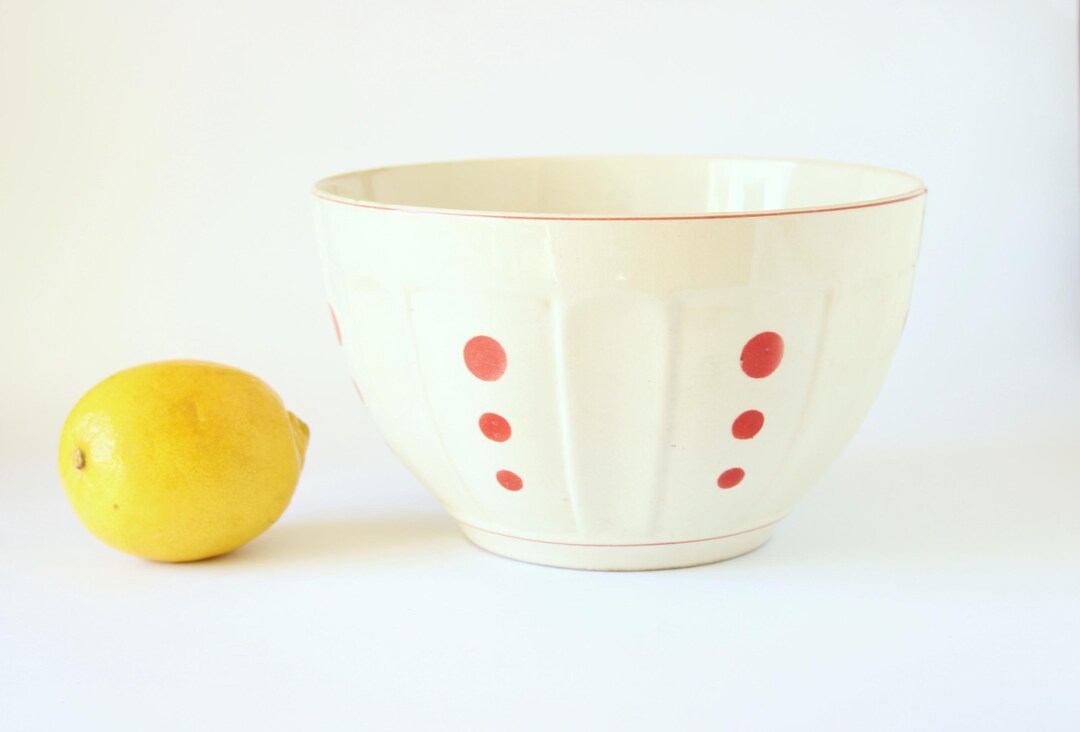 Large Portuguese Vintage LUFAPO Red Polka Dots Mix Bowl-20.5cm/8''-fruit Ceramic Bowl-salad ...