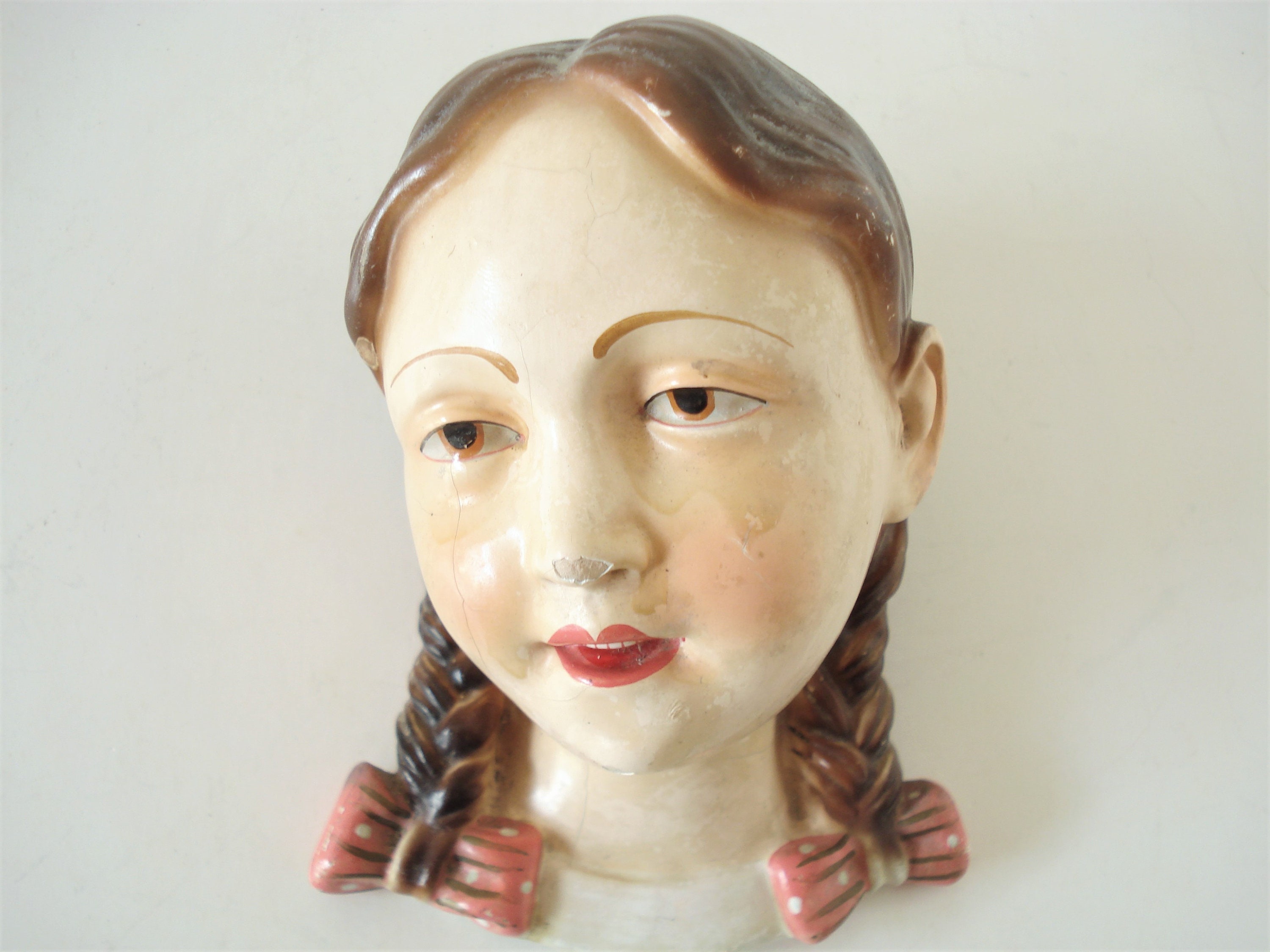 Rare Vintage Ceramic Girl Face With Braids and Bows for Wall-wall ...