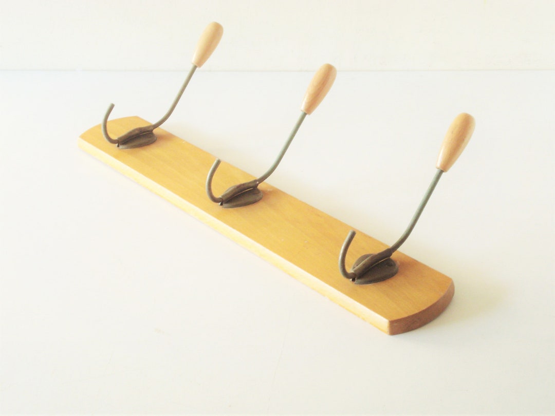 Vintage Wooden Coat Rack-mid Century 3 Wooden Coat Hooks-coat Rack 17.3 ...
