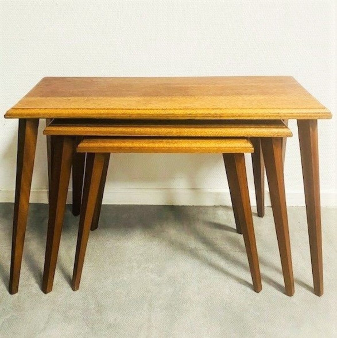 Reserved-set of 3 Mid Century Modern Oak Nesting Tables-wooden Nesting ...
