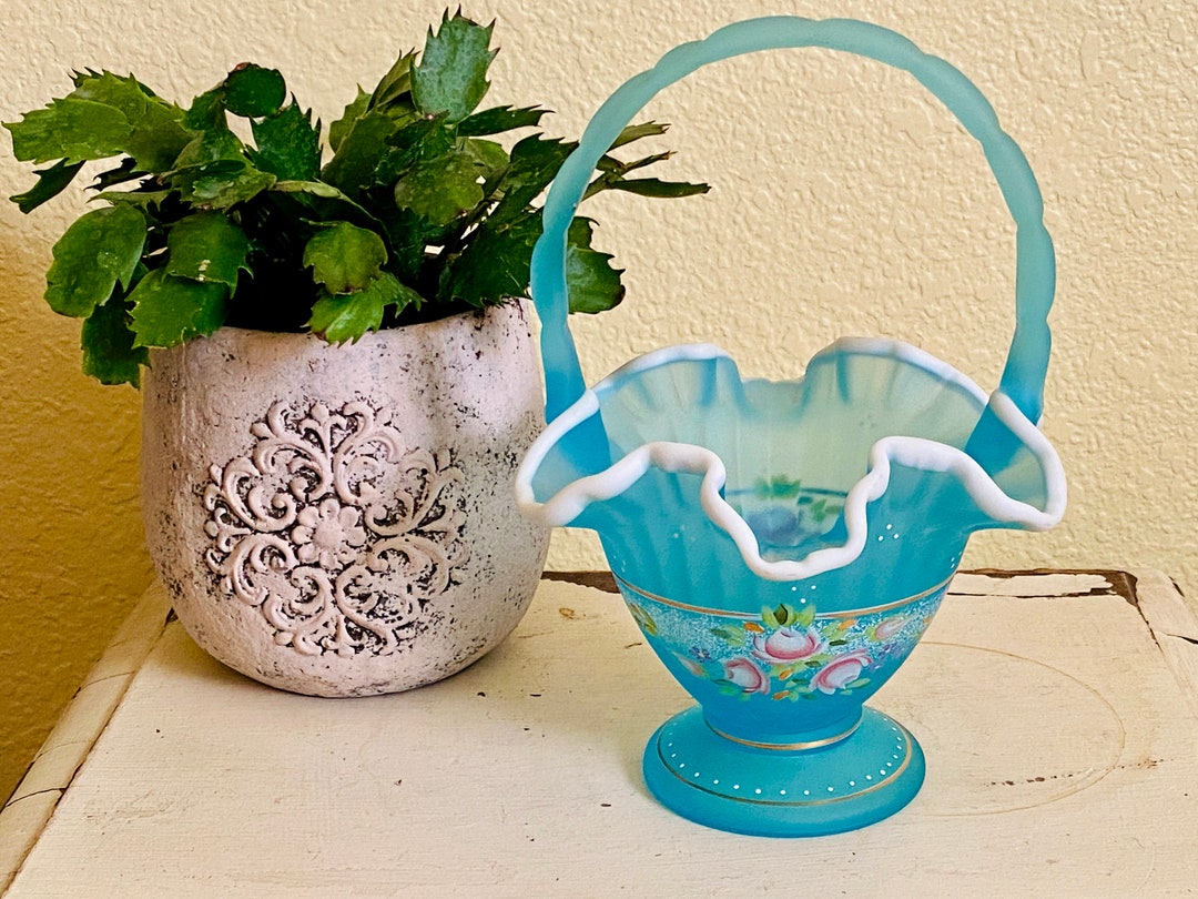 Bill Fenton Signed 2002 Charleston Collection Blue Glass Flower Motif ...