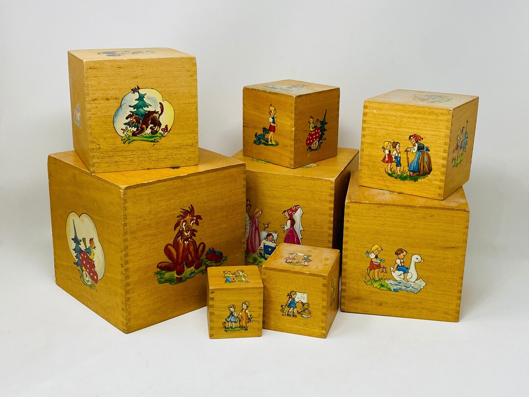 Amazing 8 Piece Child Fairytale Wooden Nesting Boxes - MCM Dovetailed ...