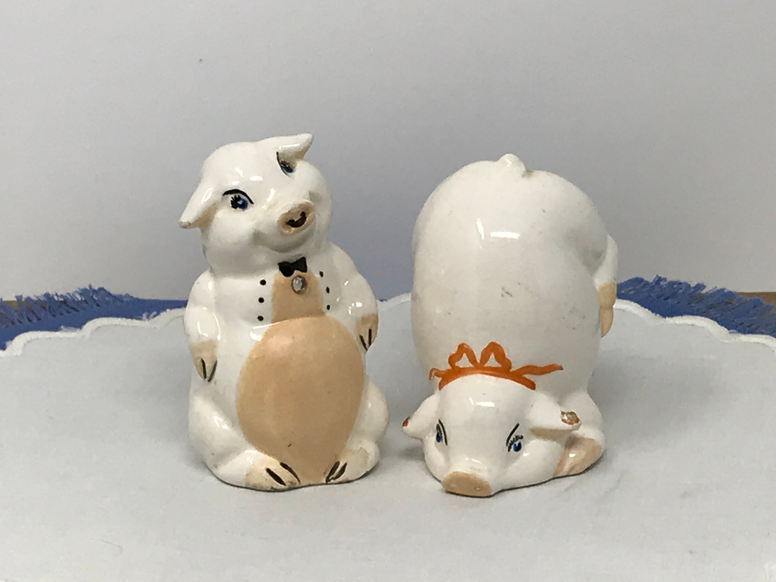 Pair of Vintage Jeweled Porcelain Pig Figurines - Etsy