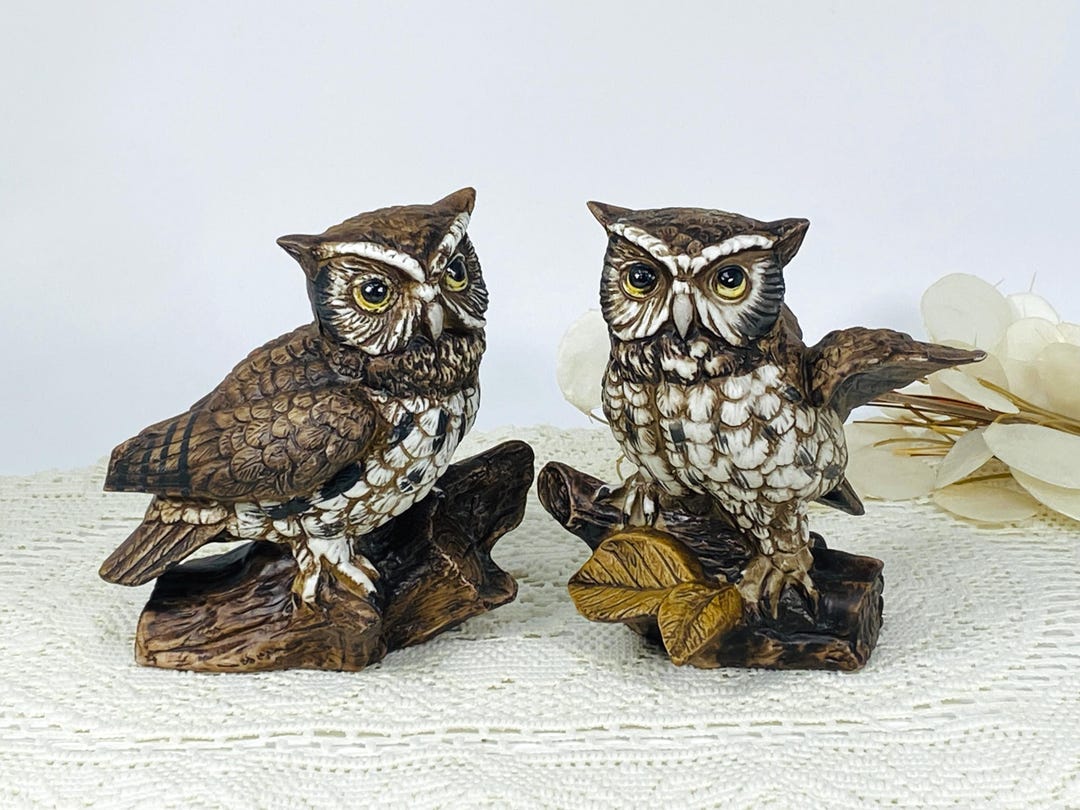 Pair of Homco Porcelain 5" Owl Figurines - Etsy