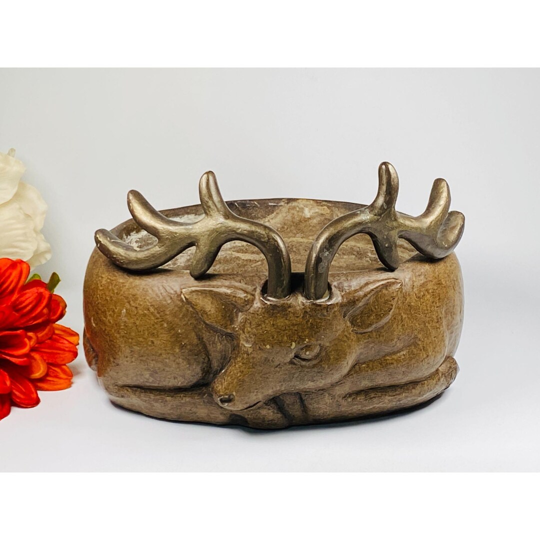 Vintage Handcrafted Stoneware Deer Antler Stoneware Bowl Planter - Etsy