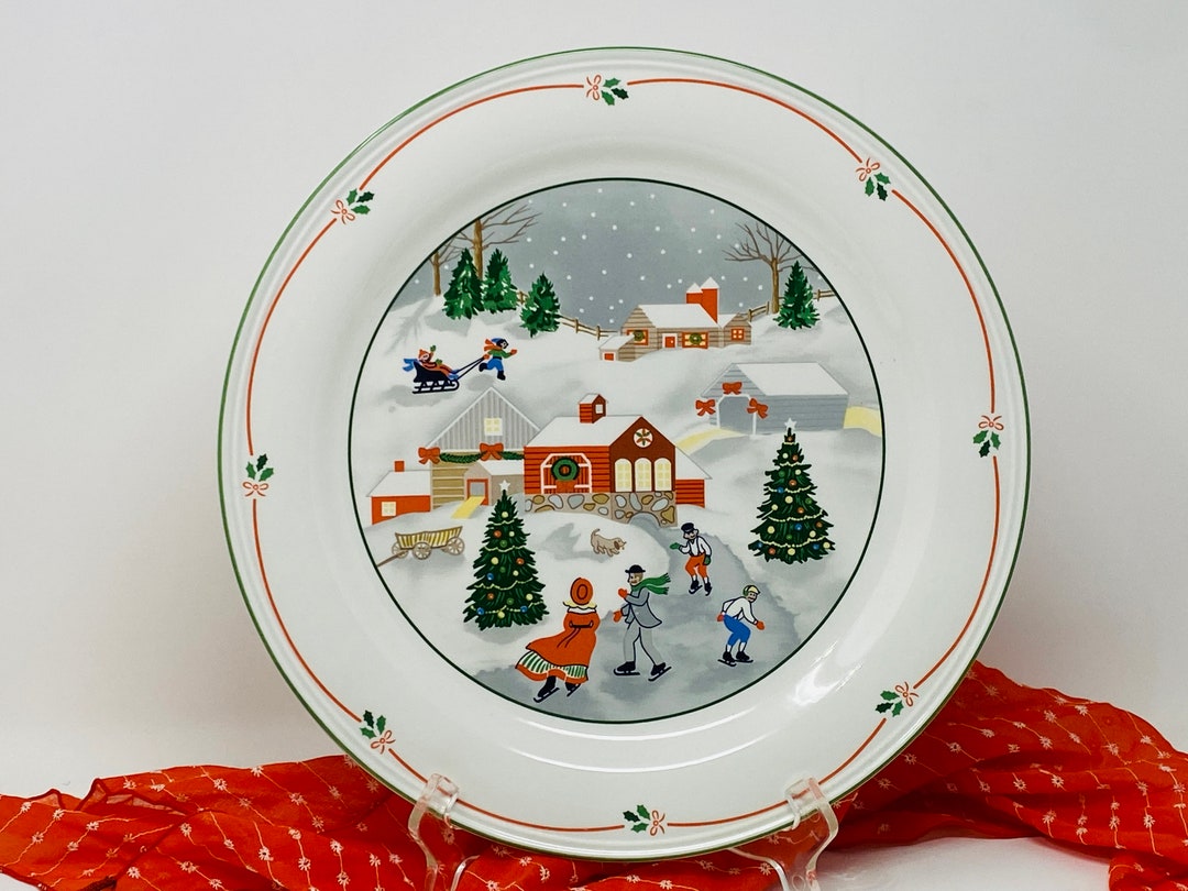 12" Serving Platter ~ Silent Night by Sango Pattern 3900 - Ice Skating Scene ~ Designed & Signed ...