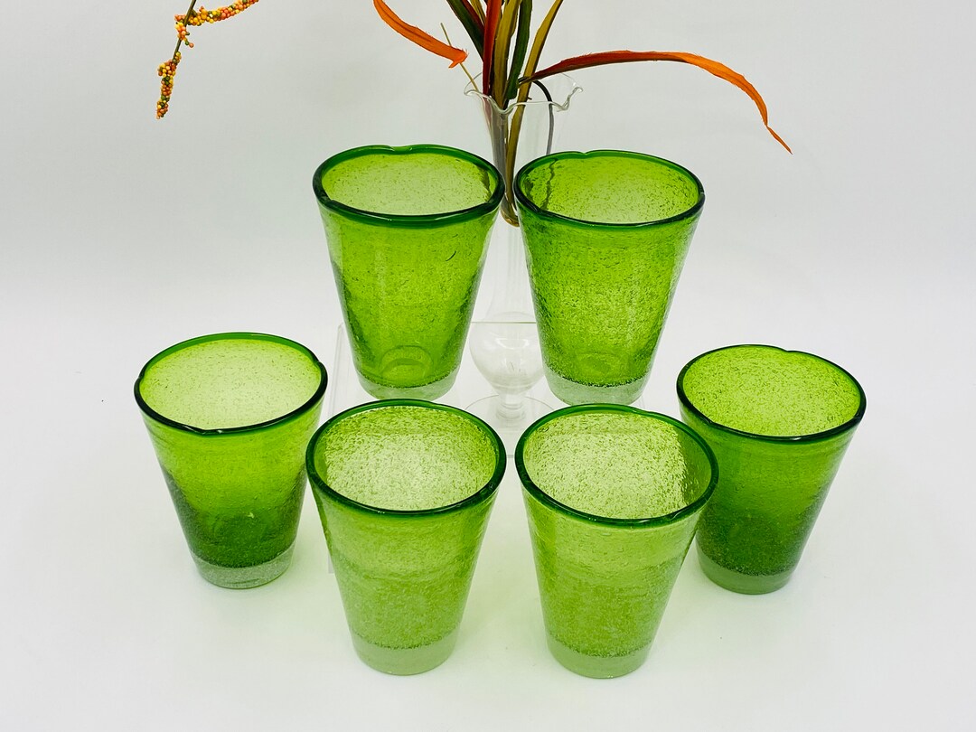 Set of Six Green Bubble Glass Drinking Glasses - Etsy