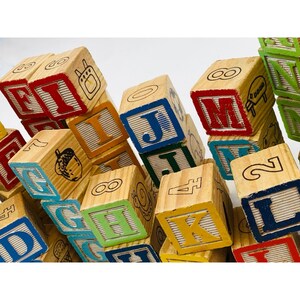Bag of 100+ Vintage Wooden Alphabet, Number, Symbols Blocks Bright ...