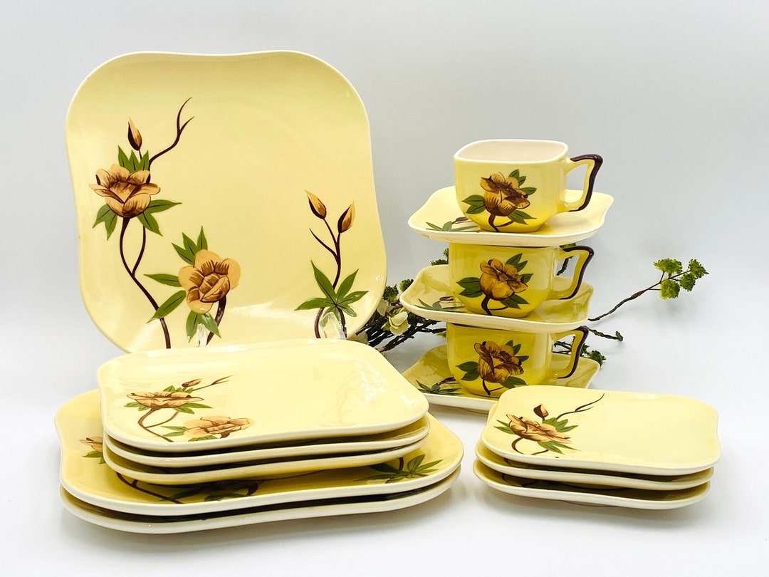 Yellow Rose by Weil Ware Dinnerware - Service for 3 - Dinner Plates ...