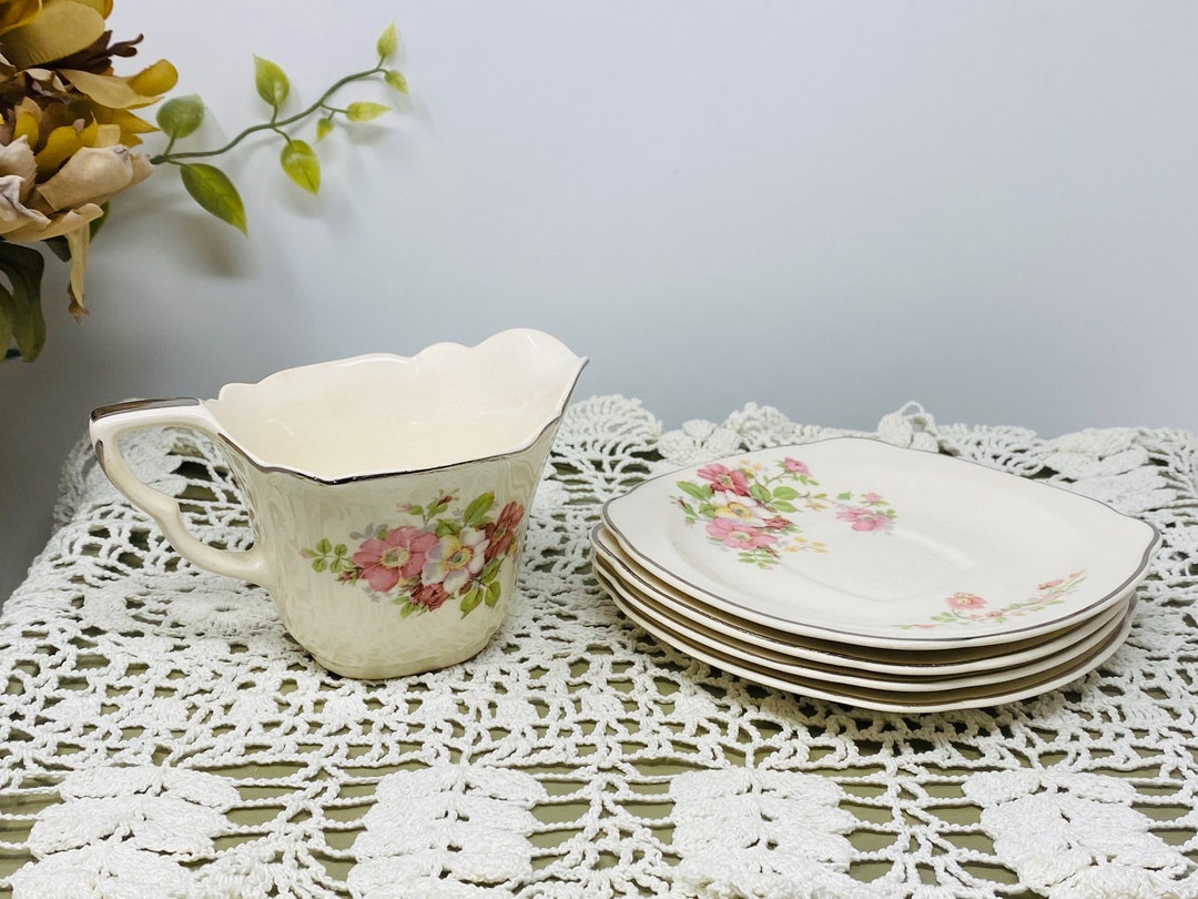 Paden City Pottery Regina Rose Creamer & Saucers: Floral China Dishes - Etsy