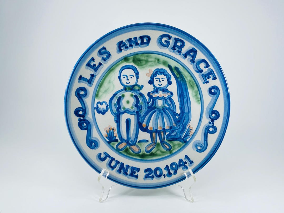 MA Hadley Folk Art Wedding Plate: Personalized Stoneware, 1941 - Etsy