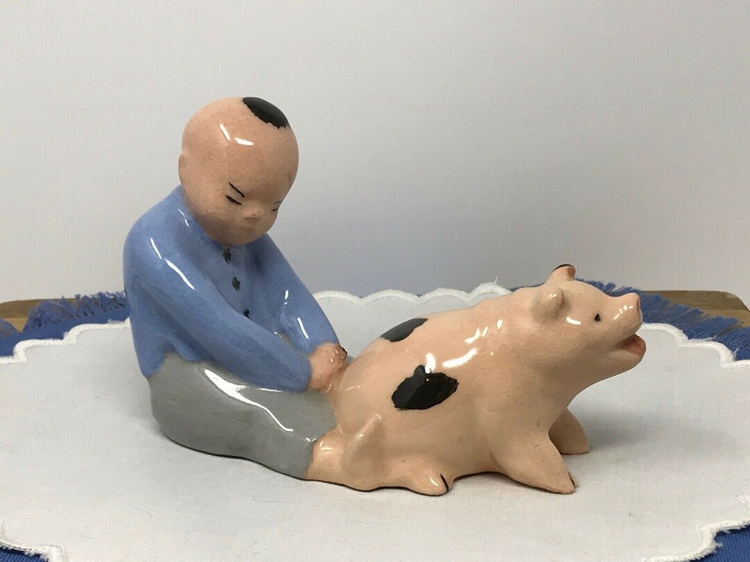 Rare Gwynne Peticolas boy Pulling a Pig Chinese Pottery Figurine - Etsy