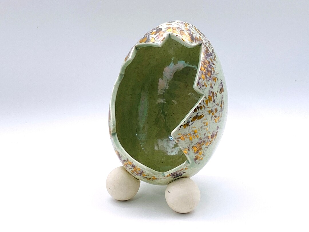 Delightful Signed Studio Art Pottery Sparkly 8 Emu Hatched Cracked Egg ...