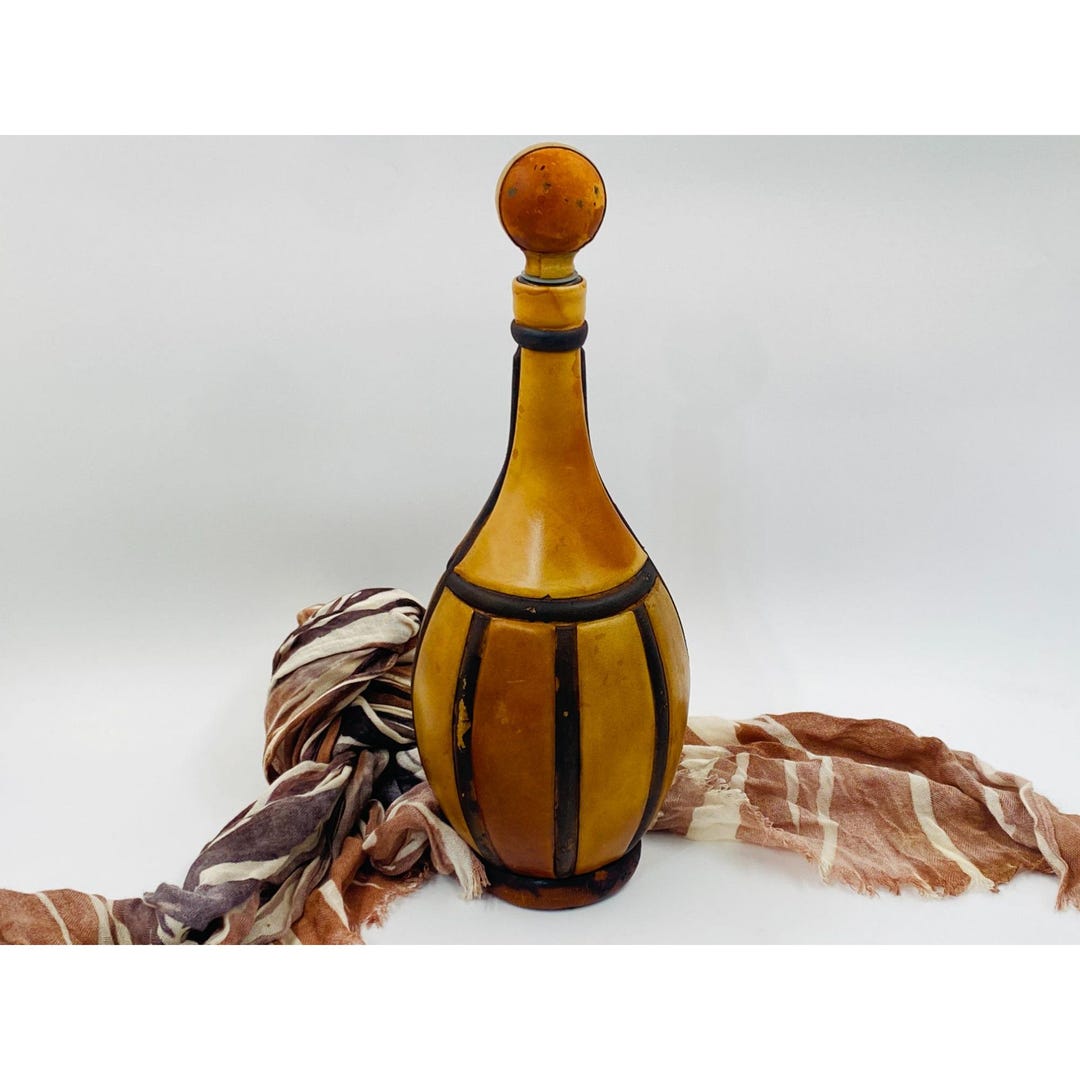 Vintage 15 Leather Wrapped Rustic Italian Decanter Bottle - Etsy