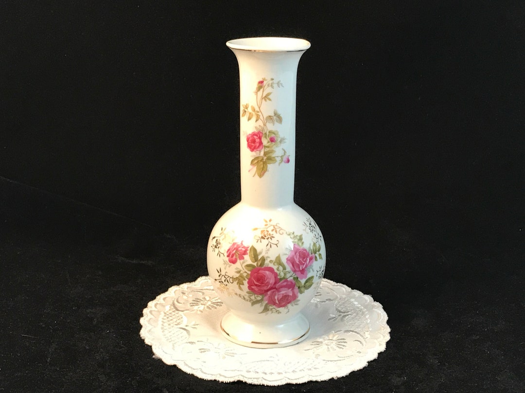 Fern Importation Rose Porcelain Vase - Gold Trim, Made in Japan - Etsy