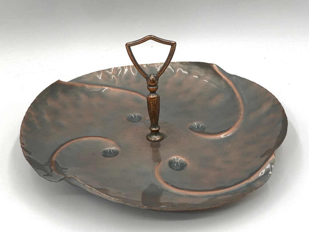 Vintage Signed Gregorian Hammered Copper Tidbit Tray With Handle - Etsy