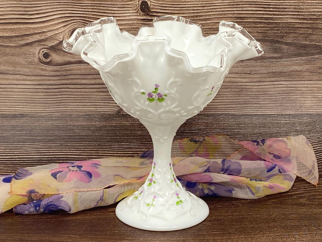 Fenton Silver Crest C. Evans Signed Hand Painted Spanish Lace Round ...