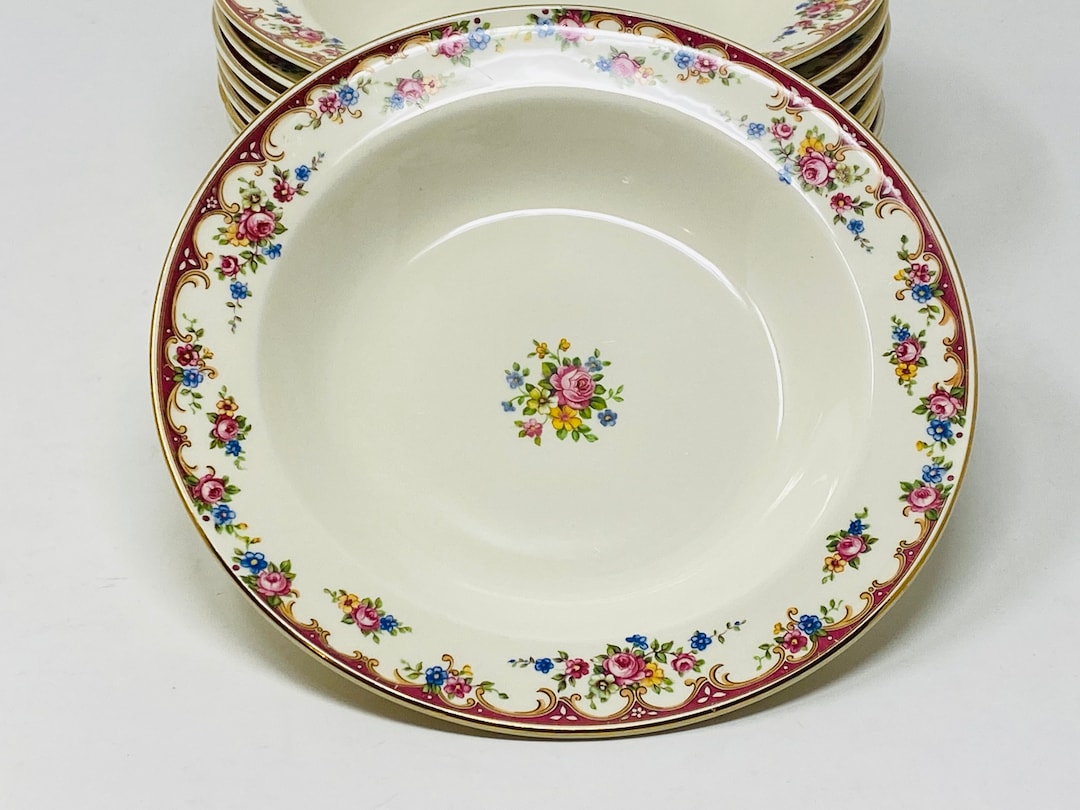 Vintage Knowles China Hostess Rim Soup Bowl: Red Floral, Gold Trim - Etsy