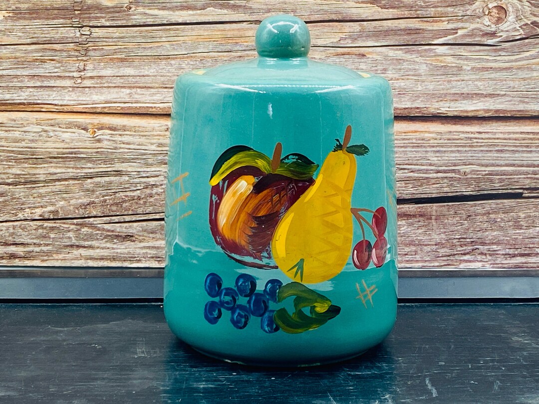 Antique Hand Painted Fruit Pottery Cookie Jar Crock Slop Pot - Apple ...
