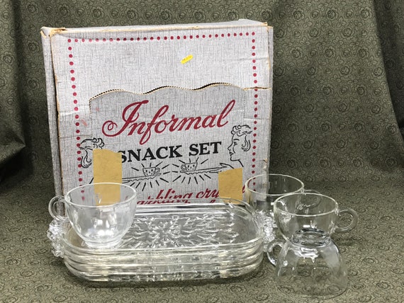 Hazel Atlas Informal Sparkling Crystal Snack Set Clear | Etsy