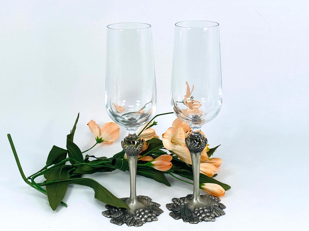 Vintage Bacchus Pewter Grapevine Champagne Flutes - Set of 2 - Etsy