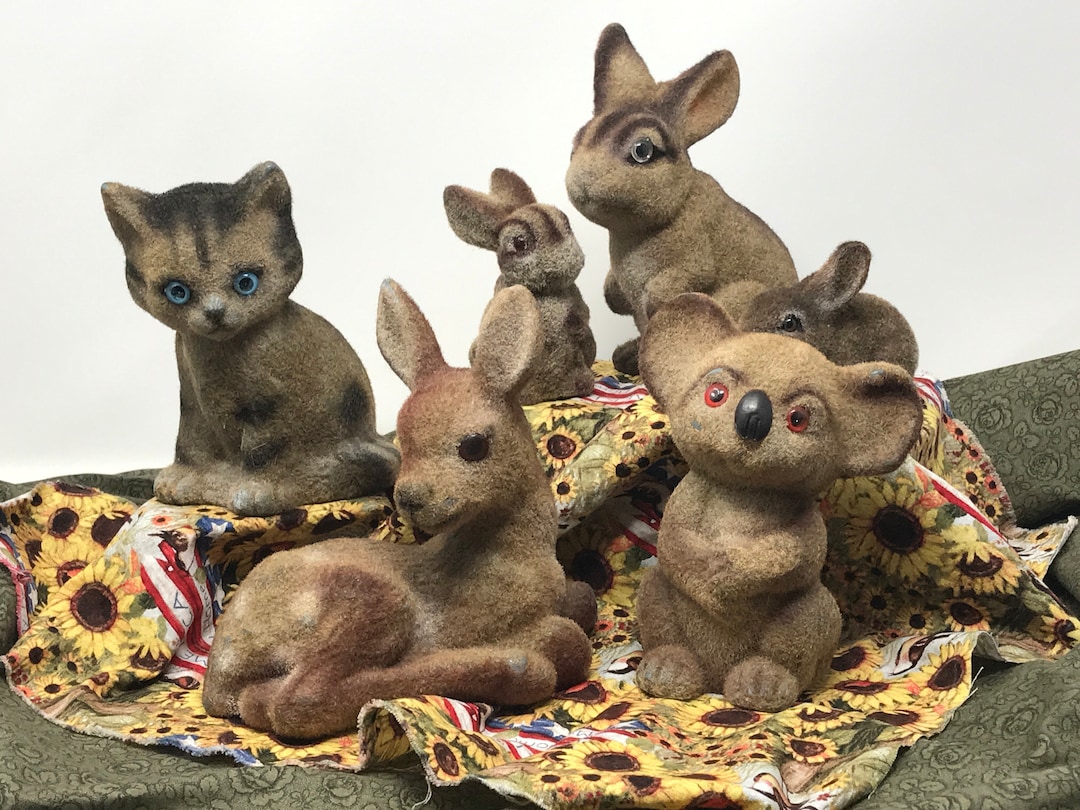Selection of Vintage Fuzzy Flocked Animal Banks Made in Hong Kong - Etsy